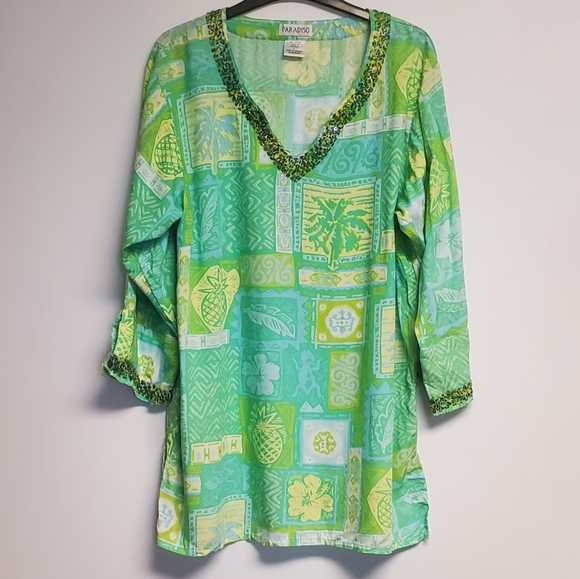 Paradiso | Tops | Vintage Paradiso Tropical Beaded Tunic Top Size Large ...